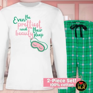 Cute Pink Green Pajama Set Women Pretty Flannel Pjs Girl's Trip ...