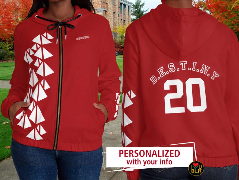 Red Sorority Custom Line Jacket Hoodie | Soror Number Zipped ...
