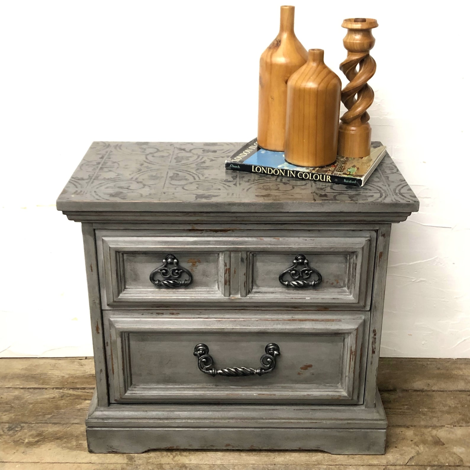 Grey & Black Distressed Night Stand End Table Masculine - Etsy