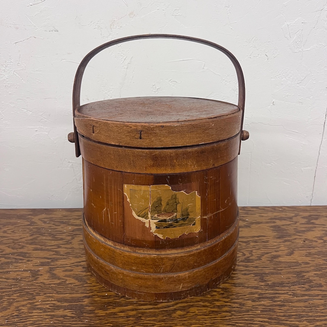 Vintage Wooden Firkin / Antique Sugar Bucket With Lid / Primitive ...