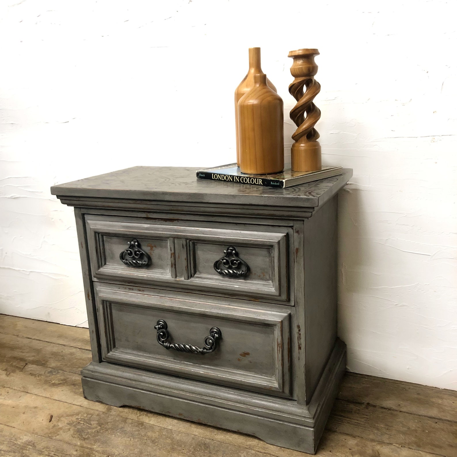 Grey & Black Distressed Night Stand End Table Masculine - Etsy