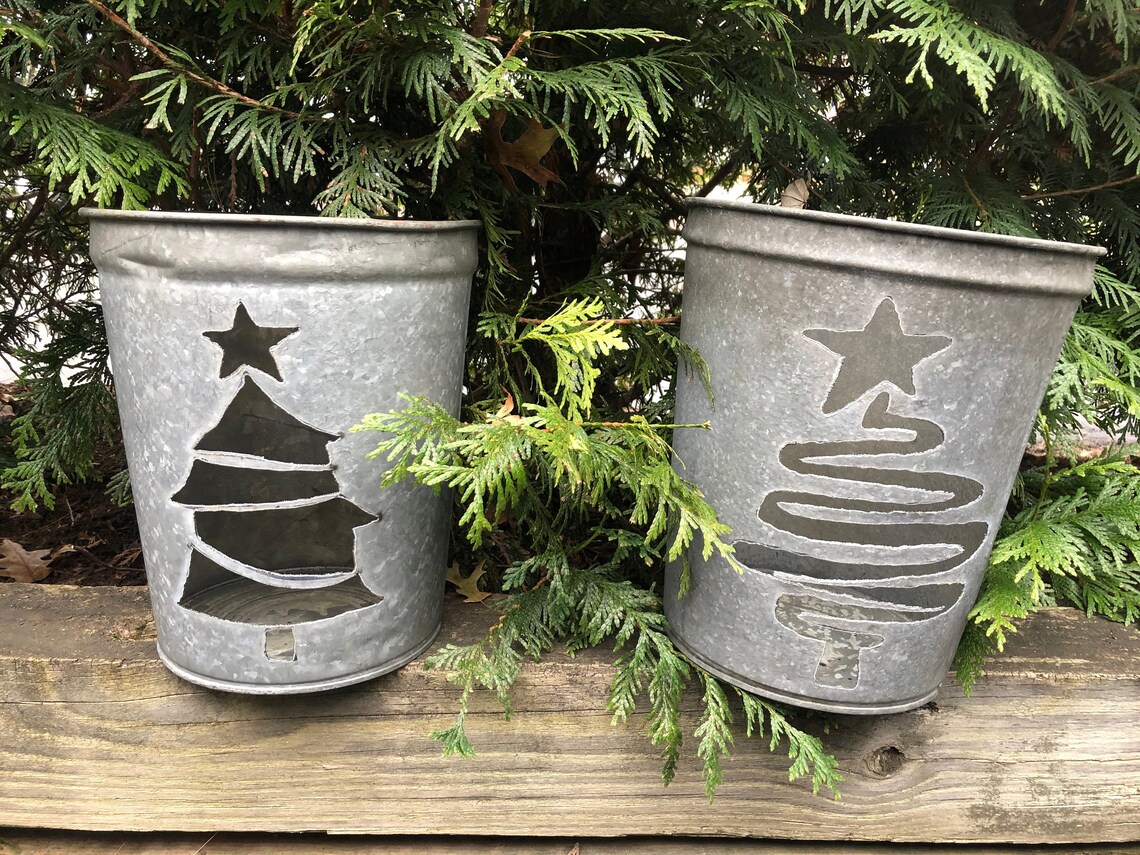 Christmas Tree Galvanized Sap Bucket Holiday Present Outdoor | Etsy