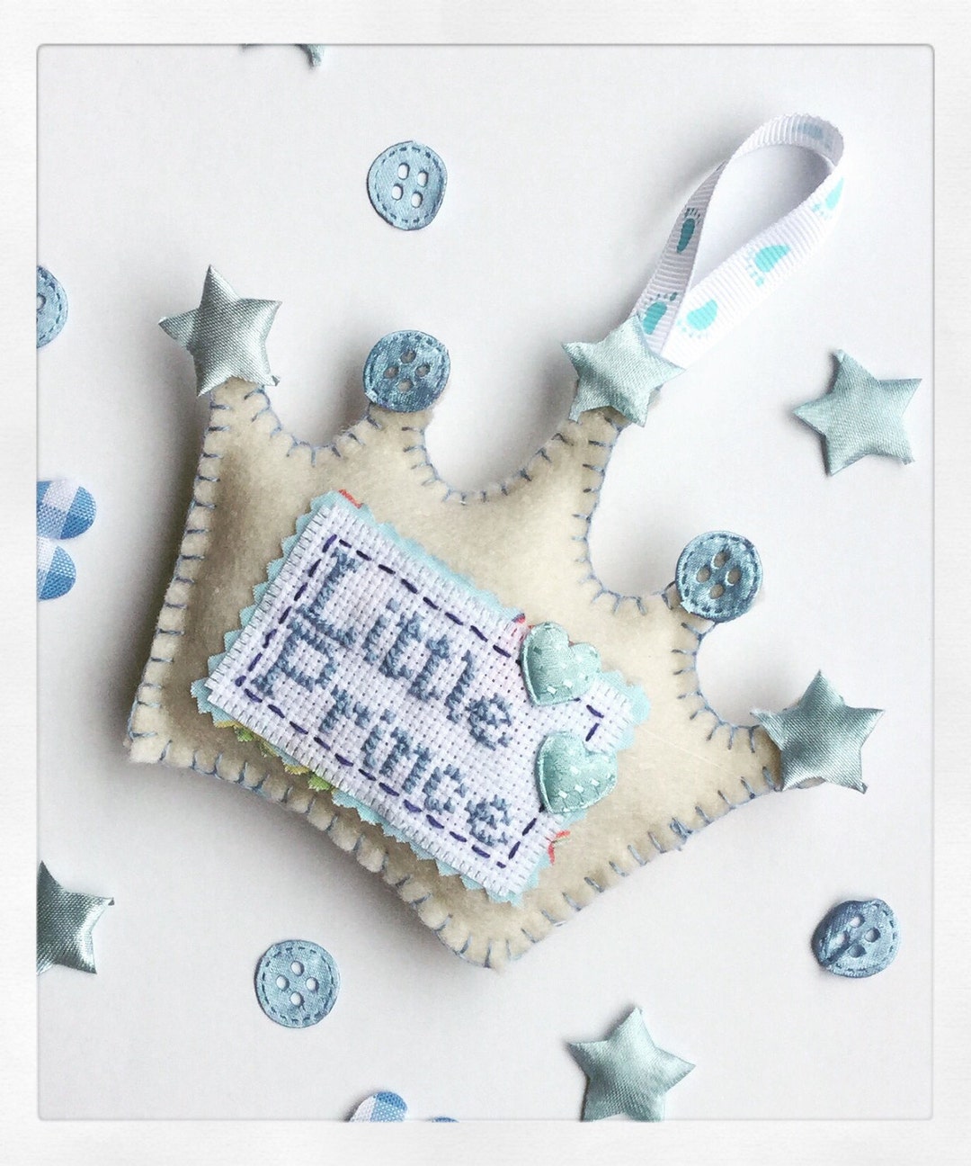 Little Prince Newborn Baby Boy Custom Made Felt Hanging Cream Crown ...