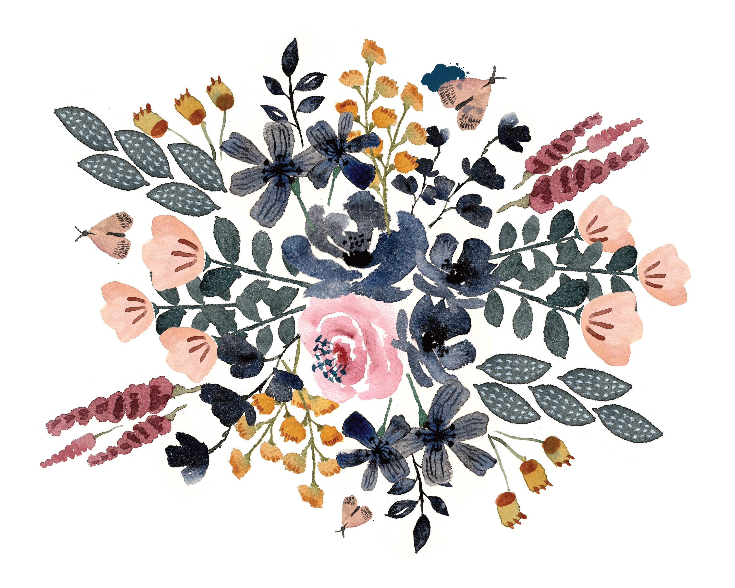 Blue Floral Watercolor, Botanical Art, Boho Floral Print, Floral ...