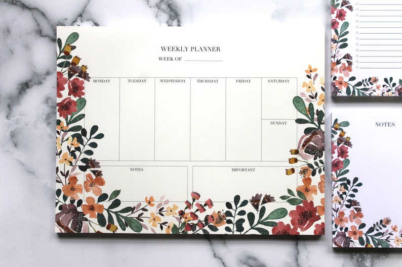 Weekly Planner Pad, Floral Weekly Desk Notepad, Family Planner ...