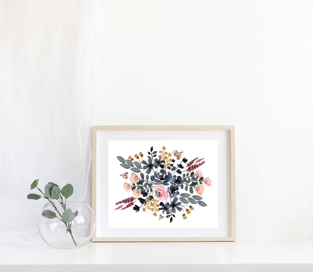 Blue Floral Watercolor, Botanical Art, Boho Floral Print, Floral ...