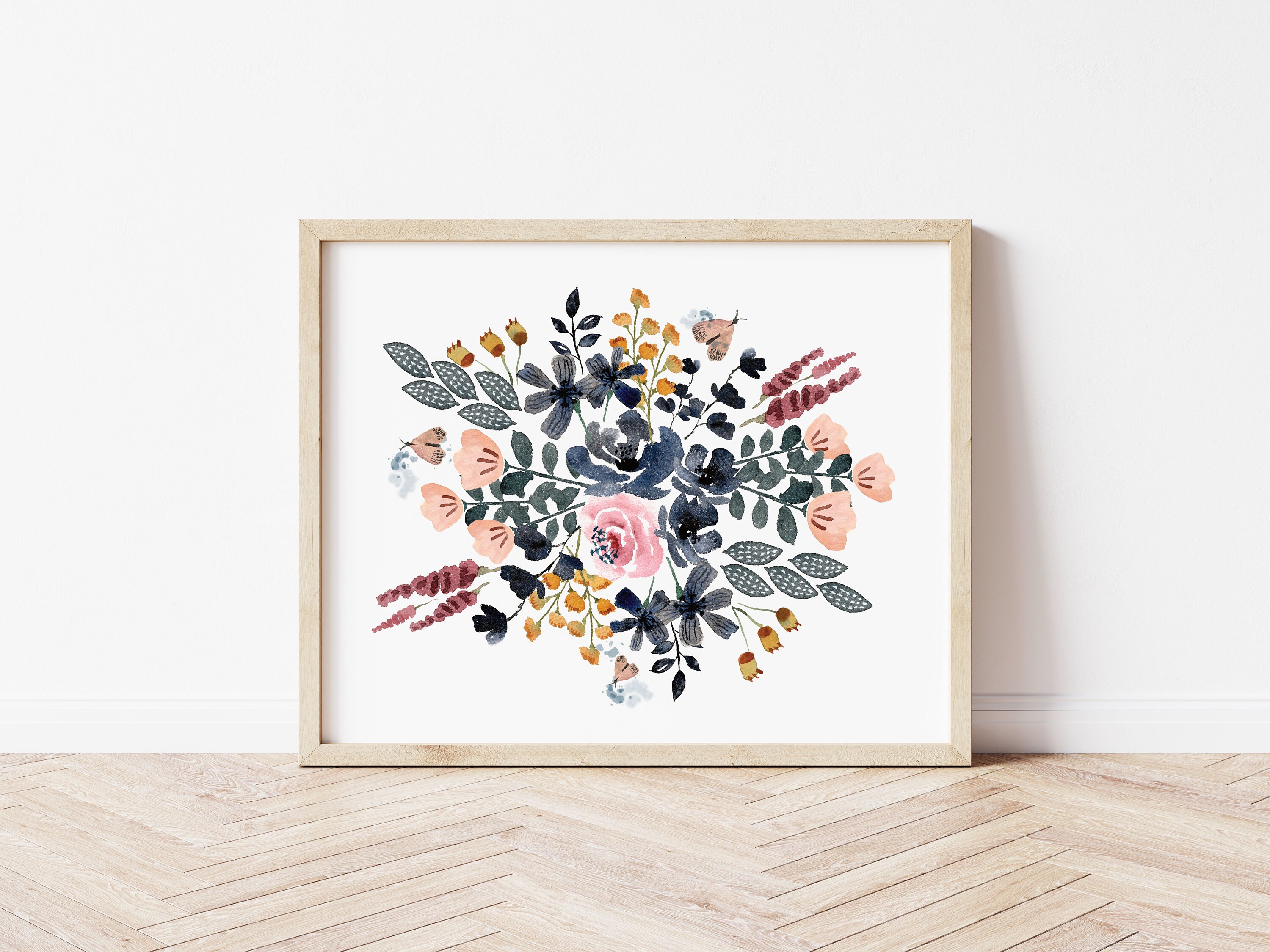 Blue Floral Watercolor, Botanical Art, Boho Floral Print, Floral ...