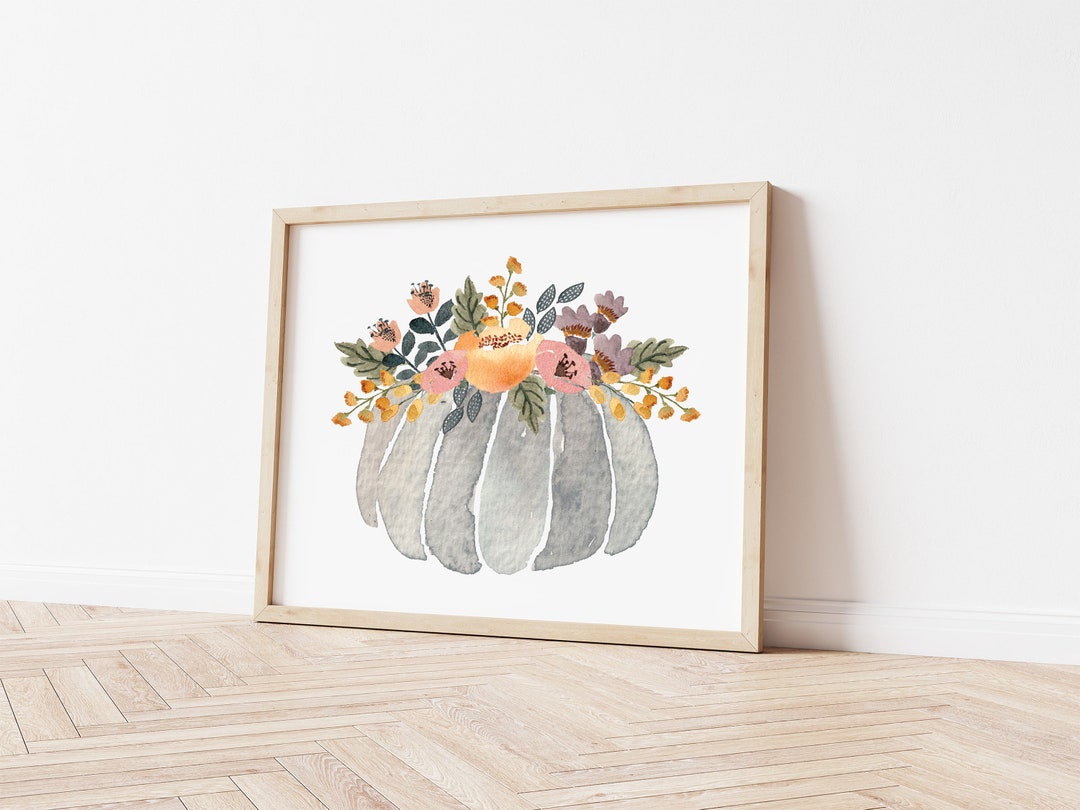 Fall Watercolor Pumpkin, Floral Pumpkin Print, Printable Pumpkin ...