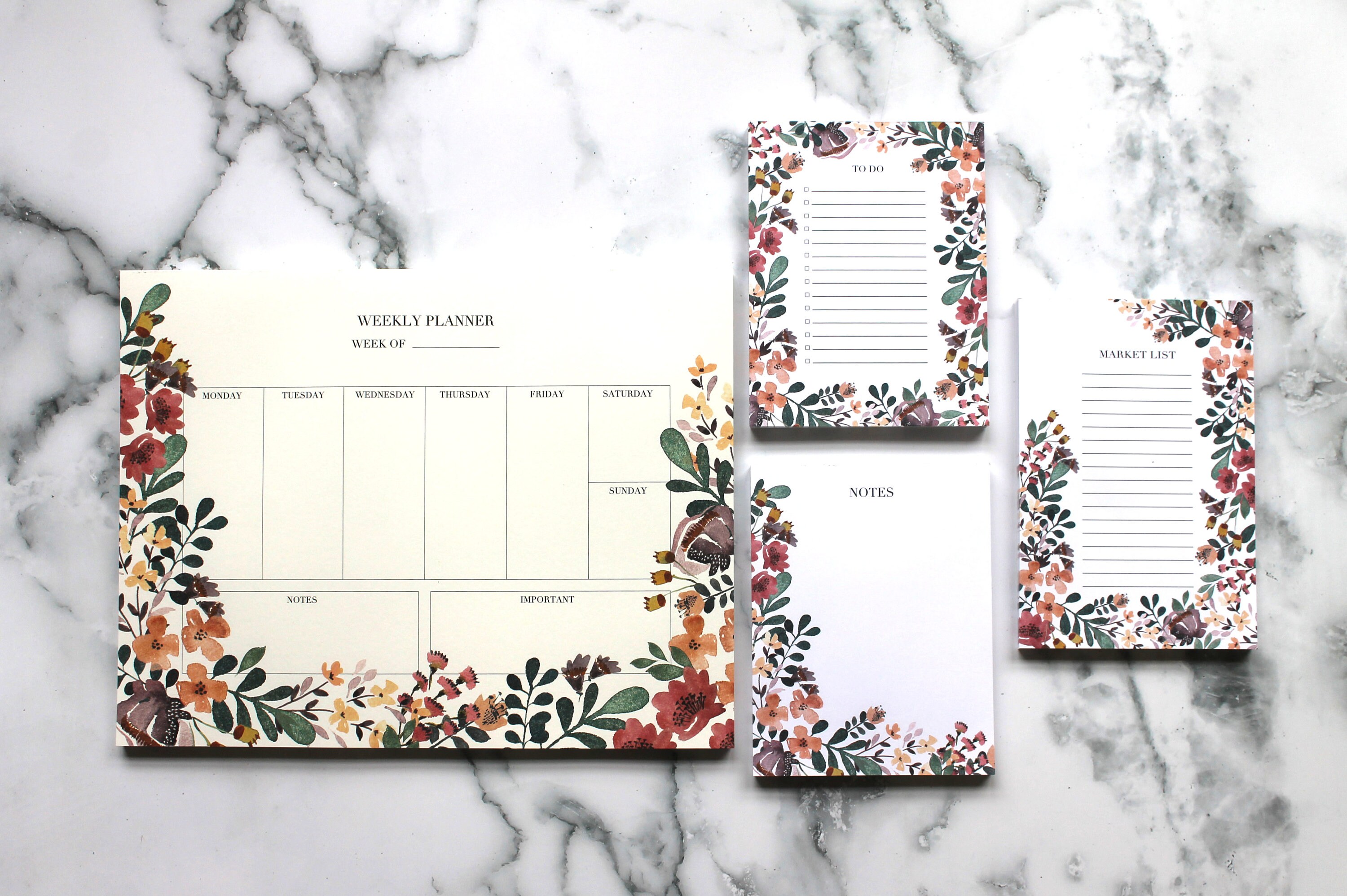 Weekly Planner Pad, Floral Weekly Desk Notepad, Family Planner ...