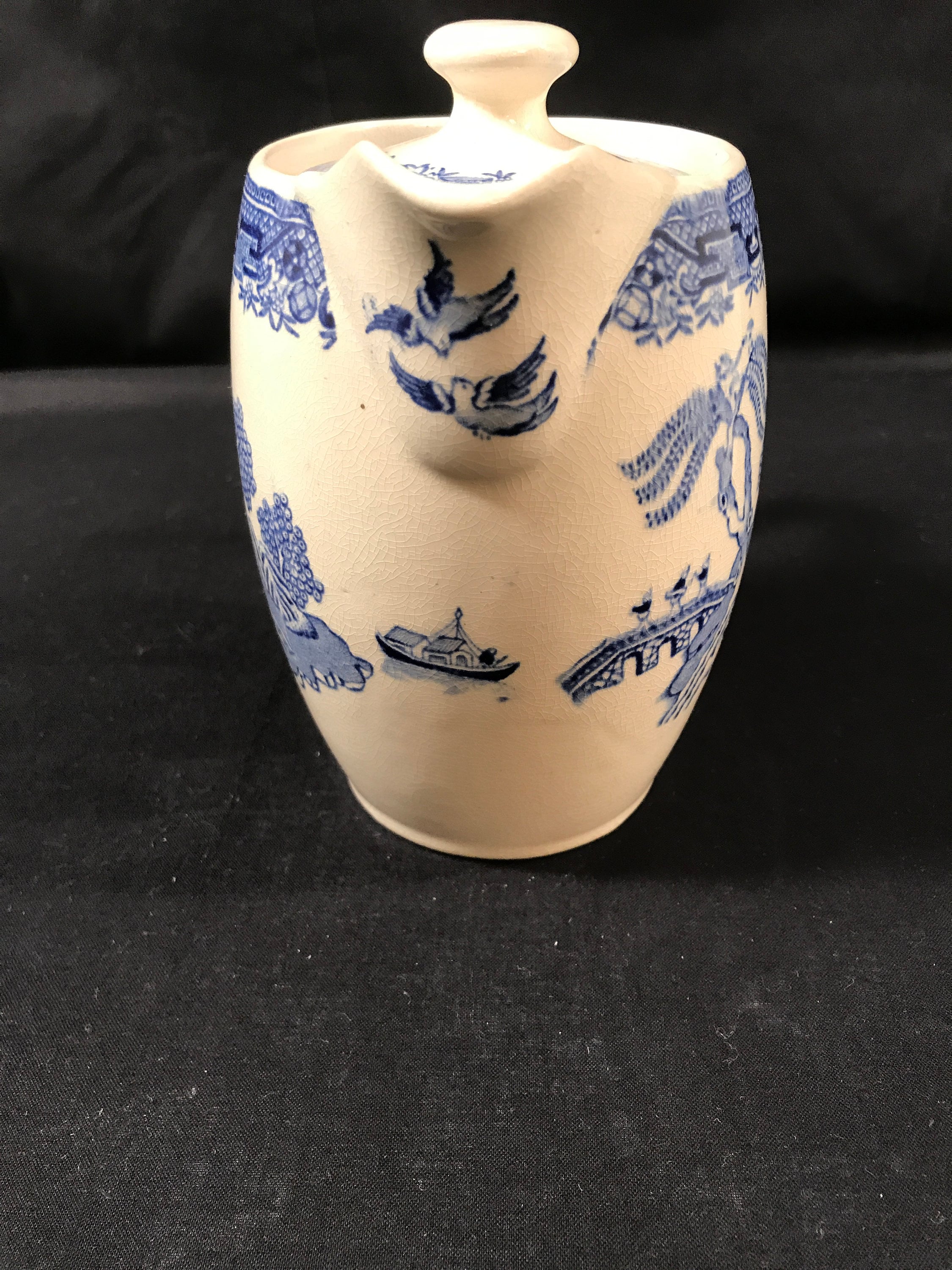 Antique Blue Willow English Staffordshire Pitcher Bow Knot Mark C.1920 ...
