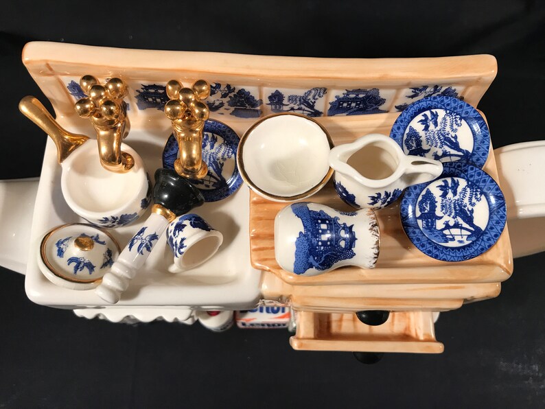 Vintage Paul Cardew BLUE WILLOW Kitchen Wash Basin Large TEAPOT New Ex ...
