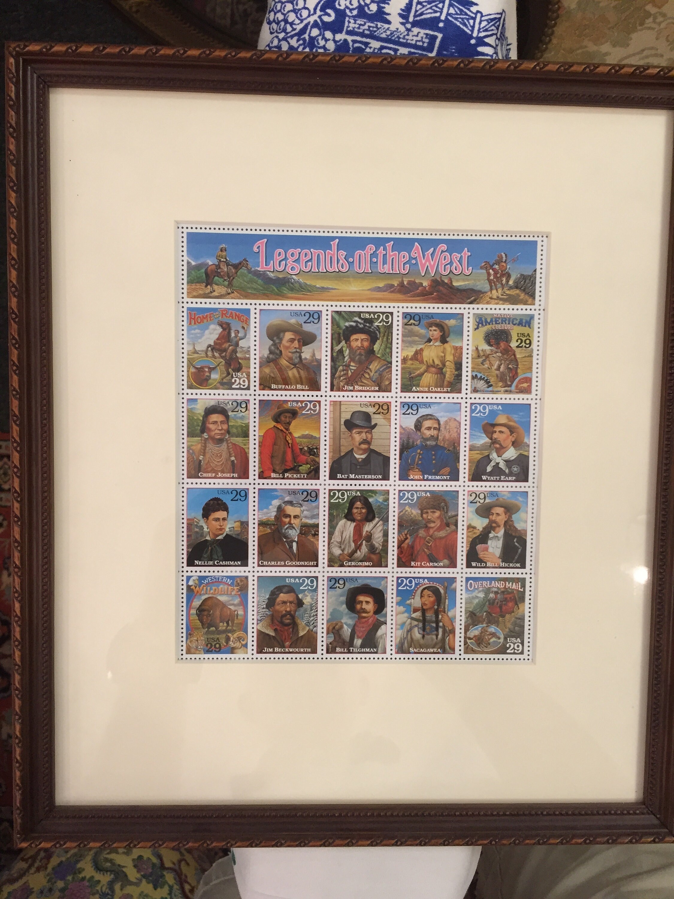 Stamp Sheet "legends of THE West" Framed and Matted, Reverse View, Mint ...