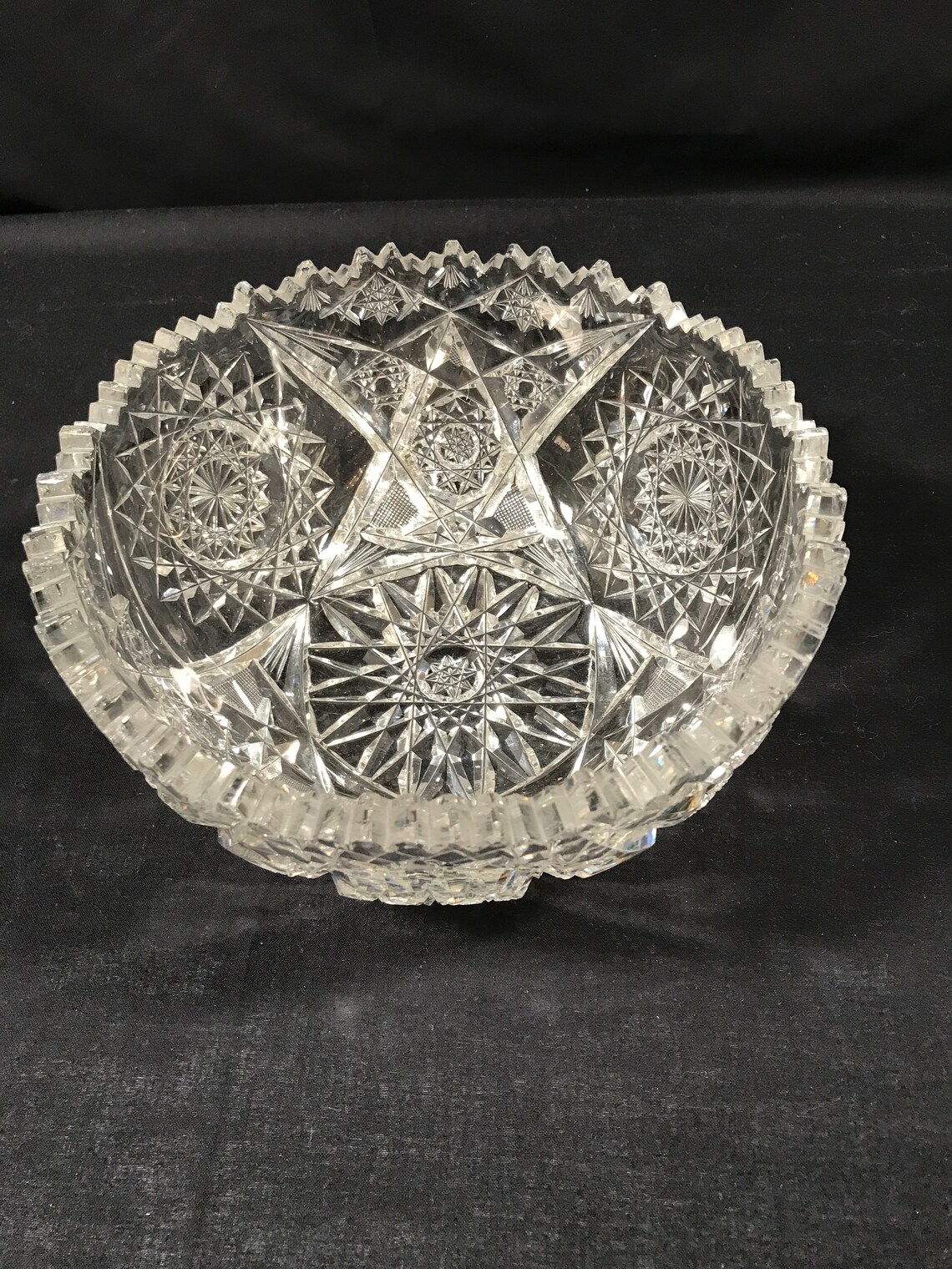 ABCG American Brilliant Cut Glass 8 Deep Bowl STAR & Hobstars Design C ...