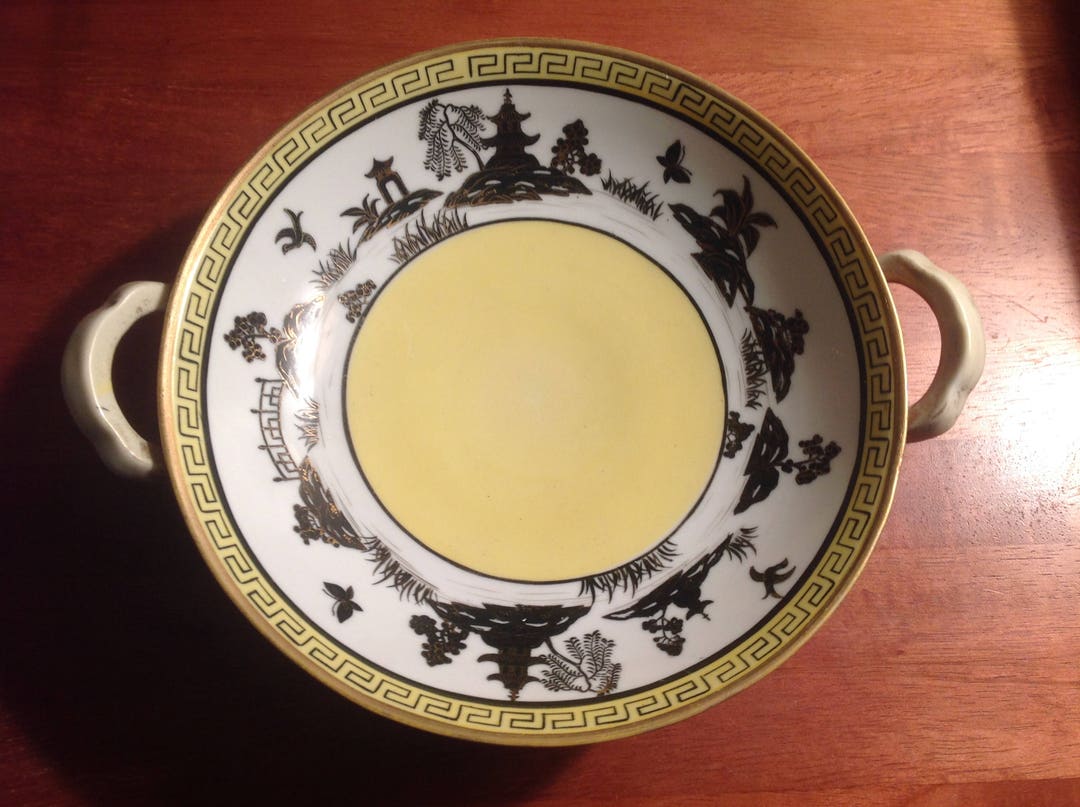 Nippon Blue Willow - Yellow Willow Variant - Greek Key Border 2 Handled ...