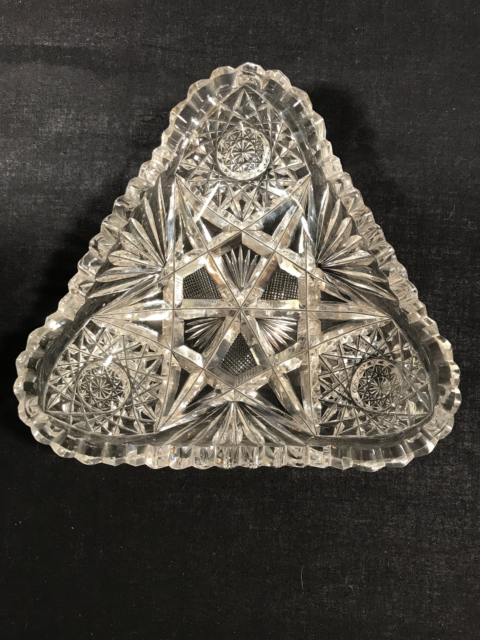 ABCG American Brilliant Cut Glass Triangle Bon Bon Hobstars Fans ...