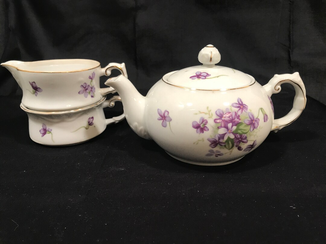 Violets Japan Teapot With Stacking Sugar and Creamer Set, C.1950’s - Etsy