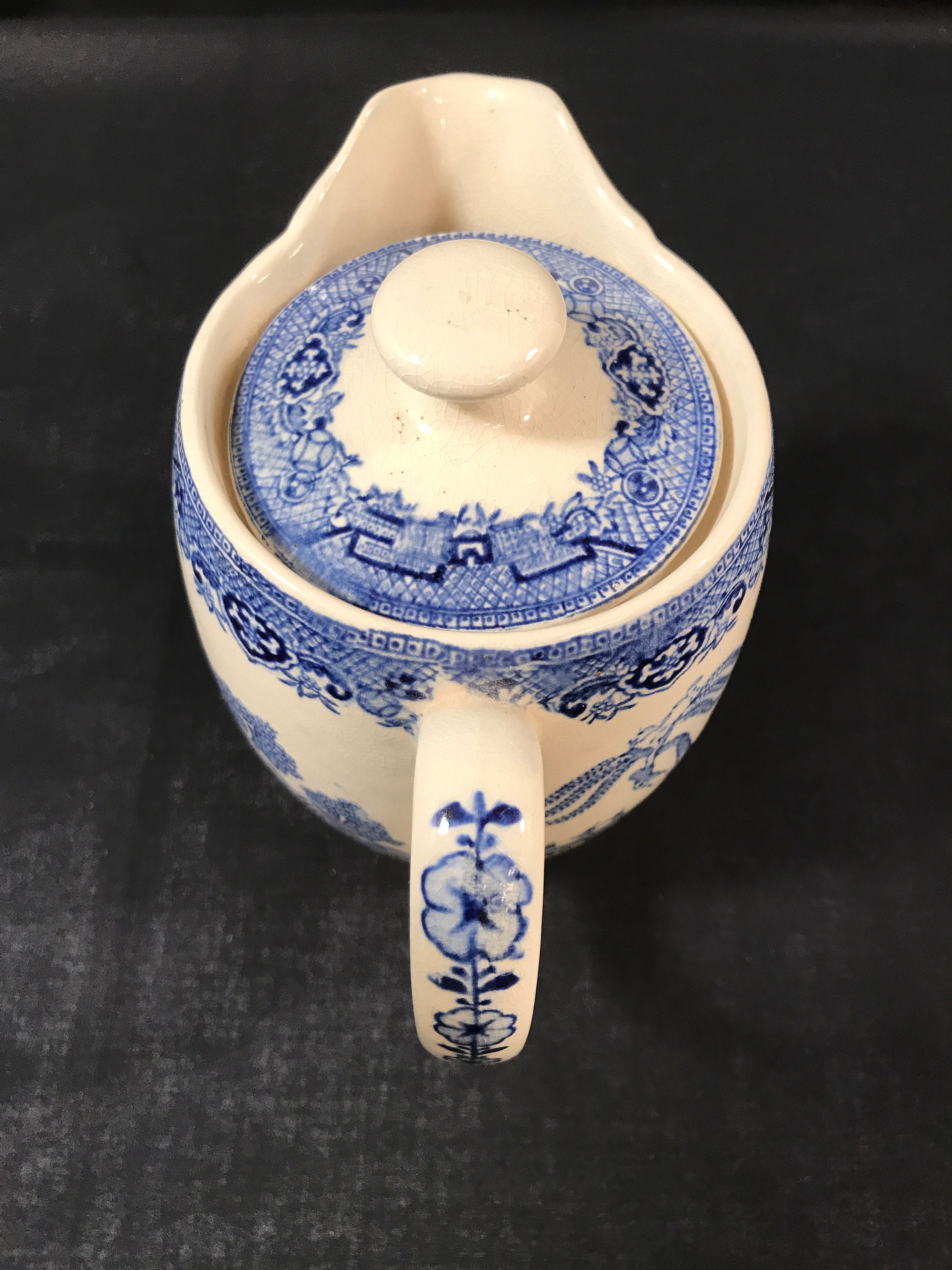 Antique Blue Willow English Staffordshire Pitcher Bow Knot Mark C.1920 ...