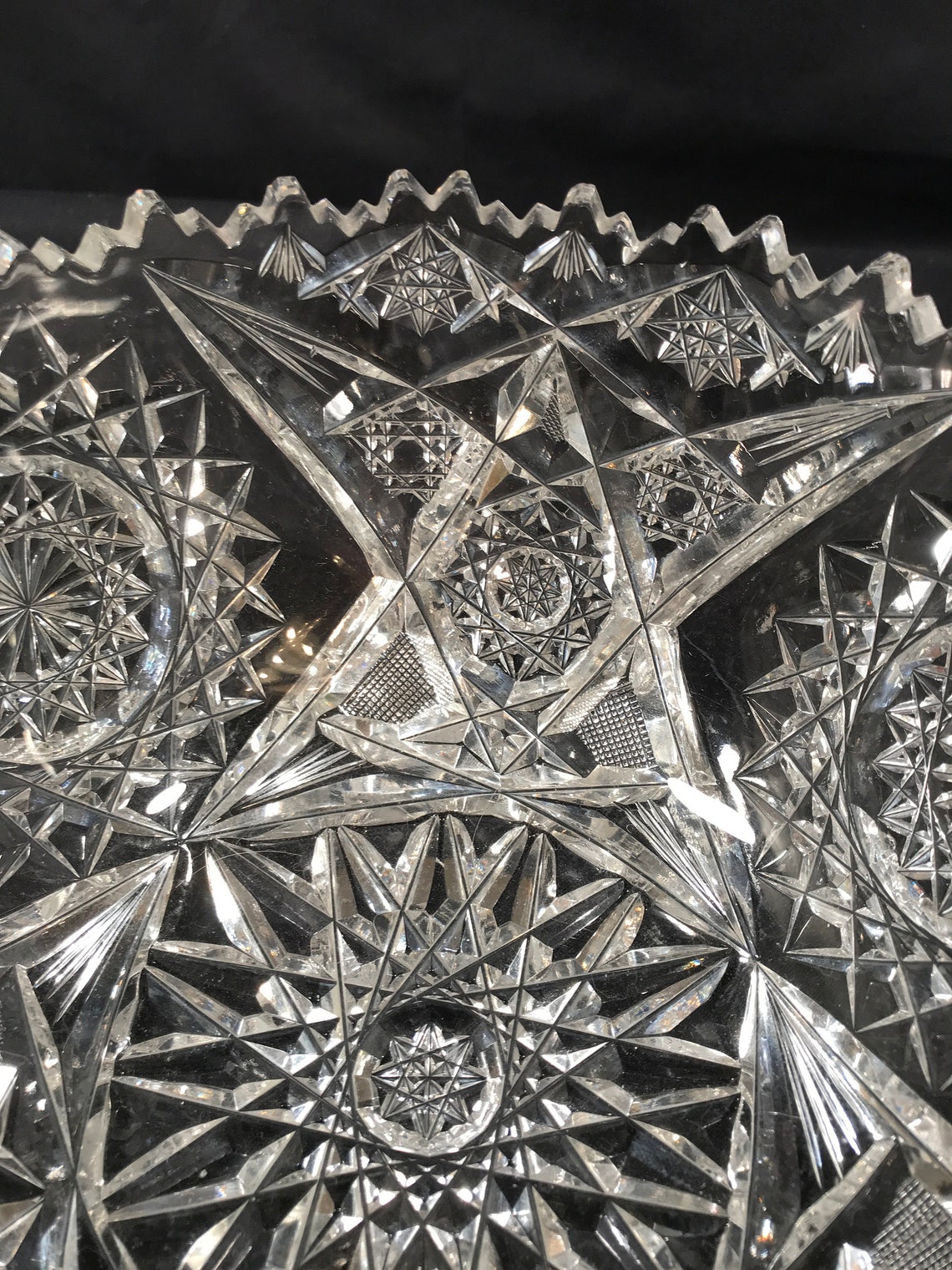 ABCG American Brilliant Cut Glass 8 Deep Bowl STAR & Hobstars Design C ...