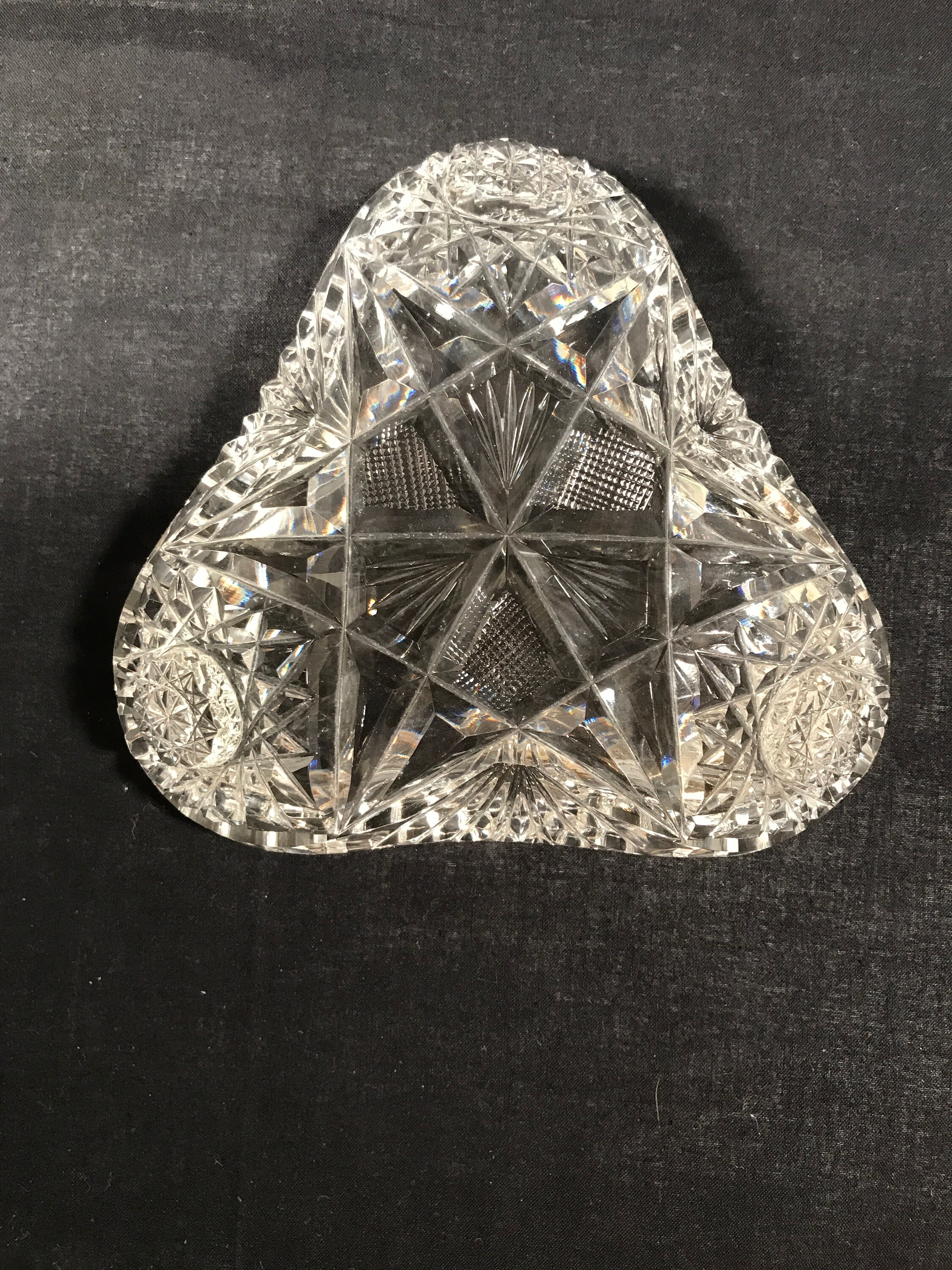 ABCG American Brilliant Cut Glass Triangle Bon Bon Hobstars Fans ...