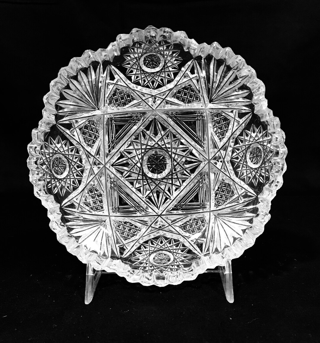 ABCG American Brilliant Cut Glass 6" Bowl Hobstar & Fan Pattern C.1910 ...
