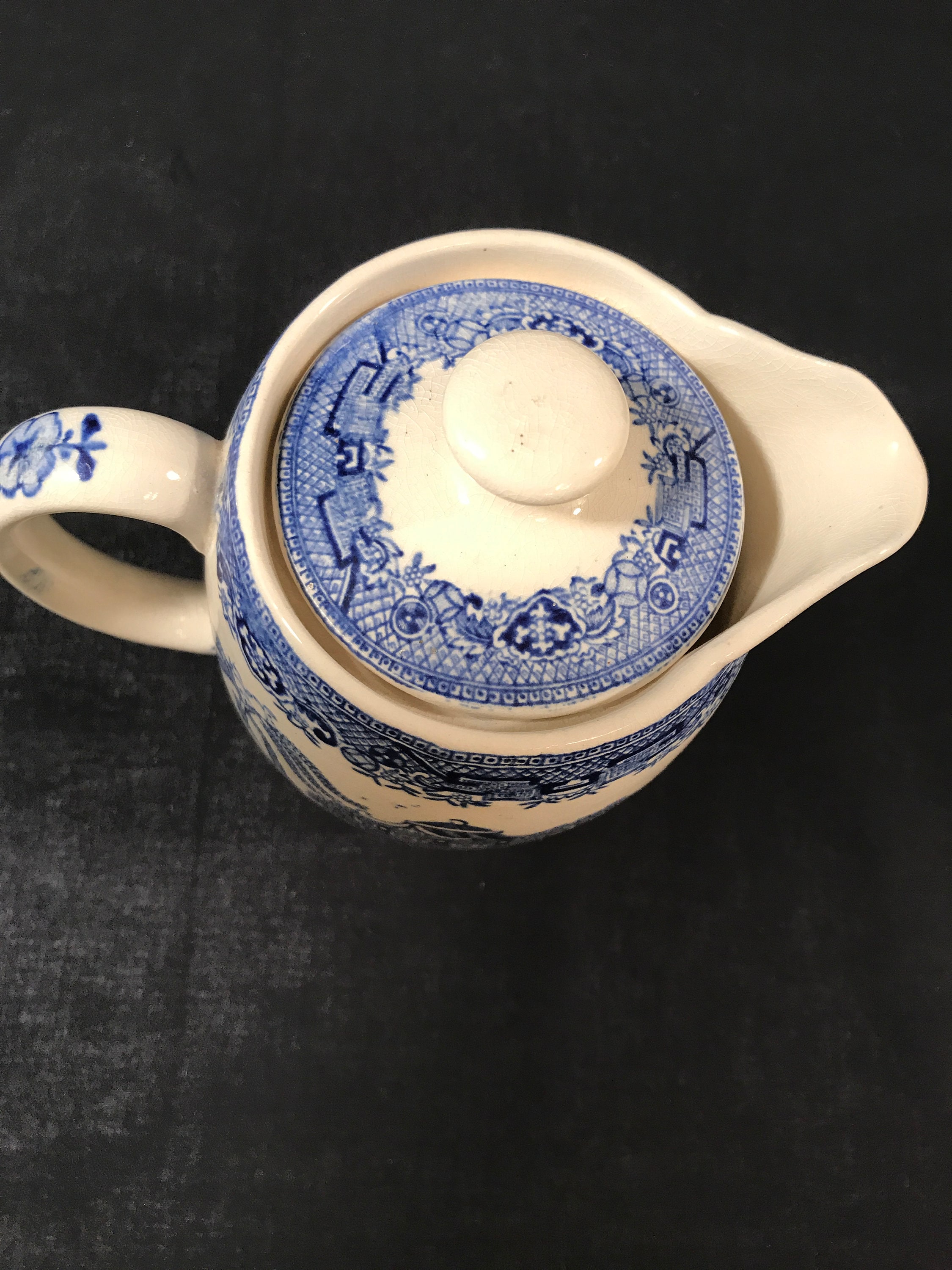 Antique Blue Willow English Staffordshire Pitcher Bow Knot Mark C.1920 ...