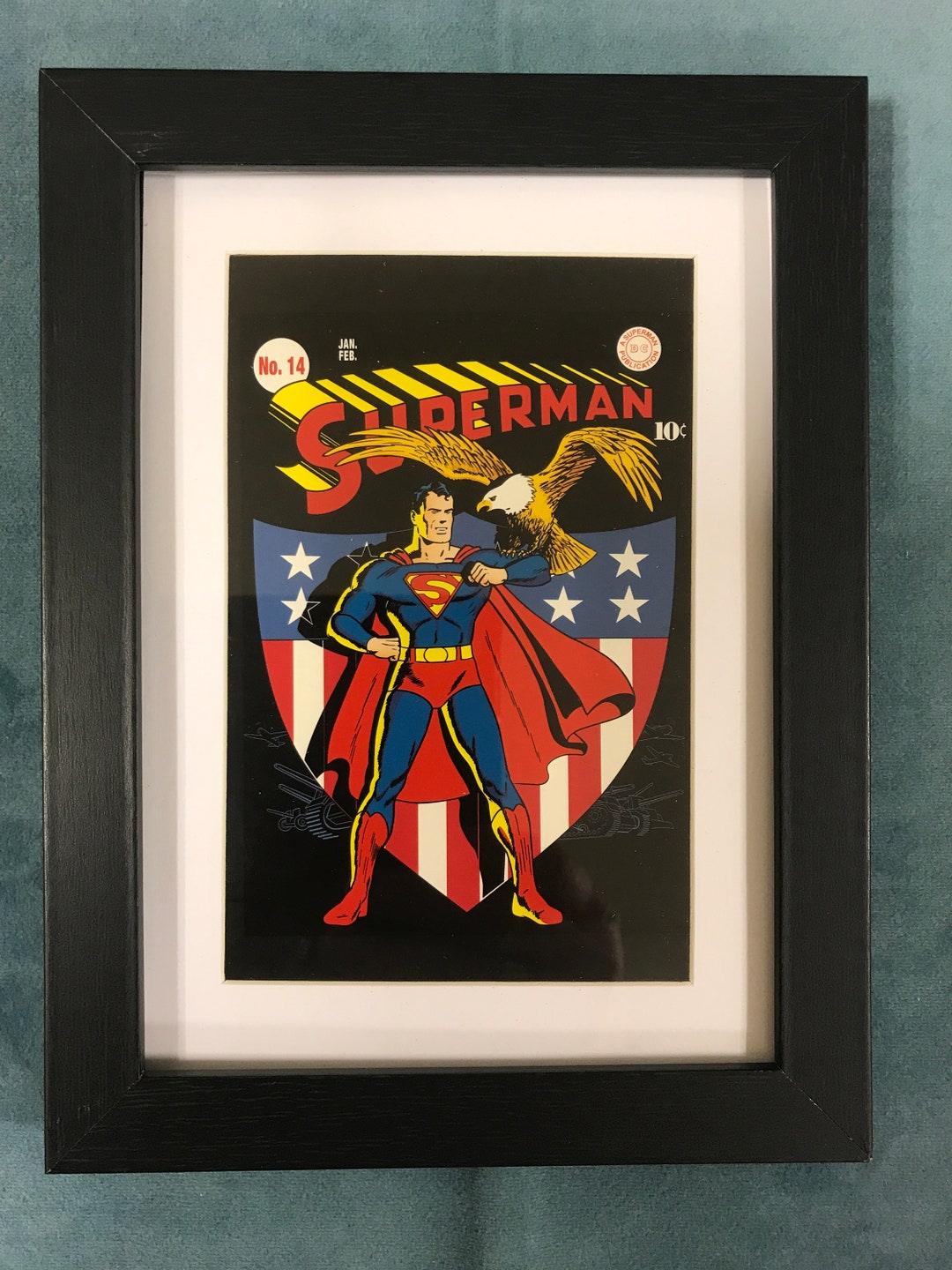 DC COMICS Framed/matted 6x8 Postcard Art by Fred Ray SUPERMAN 14, 1942 ...