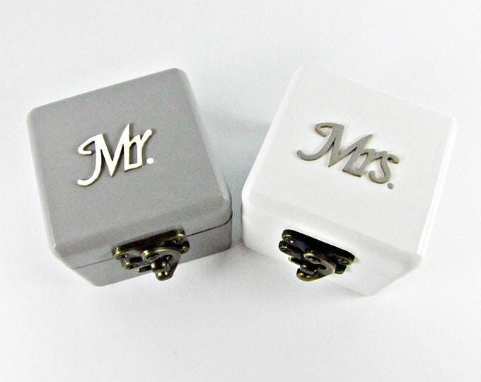 Gray and White Ring Box, Ring Boxes, Mr and Mrs, Set of 2, Wedding Ring ...