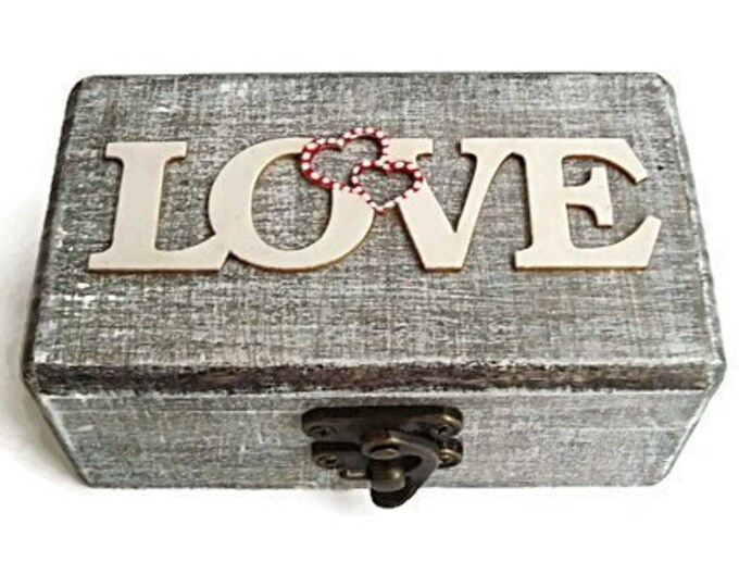Gray Wedding Ring Box, Ring Bearer Box, Art Wooden Box, Love Ring Box ...