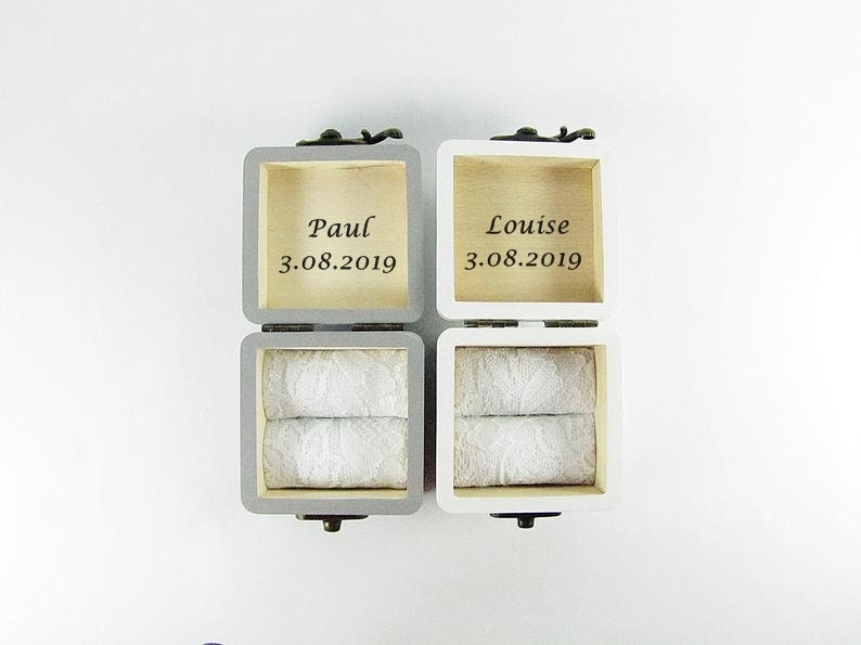 Gray and White Ring Box Ring boxes Mr and Mrs Set of 2 | Etsy
