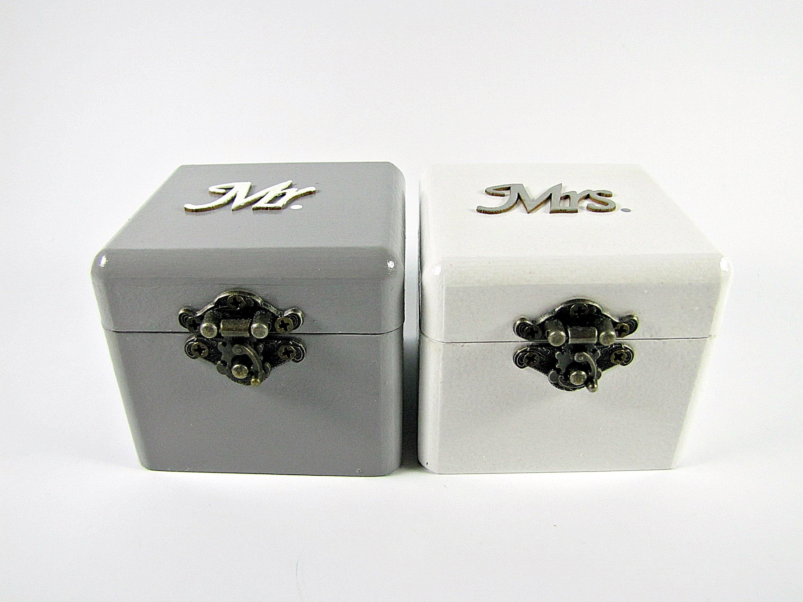 Gray and White Ring Box Ring boxes Mr and Mrs Set of 2 | Etsy