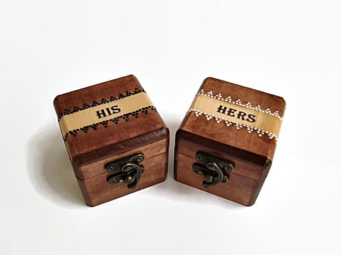 His and Hers Set of 2 Ring Box Brown Ring Boxes Wedding Ring - Etsy