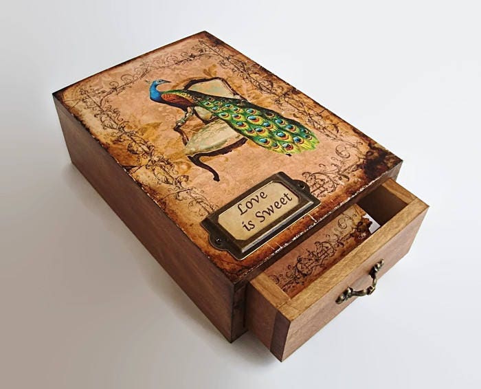 Peacock Box Drawer, Jewelry Box, Peacock Wedding Gift, Peacock Bride ...