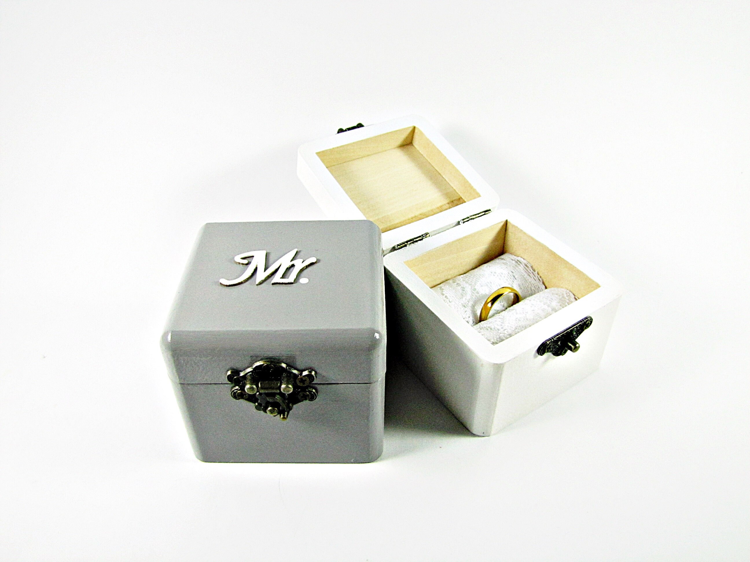 Gray and White Ring Box Ring boxes Mr and Mrs Set of 2 | Etsy