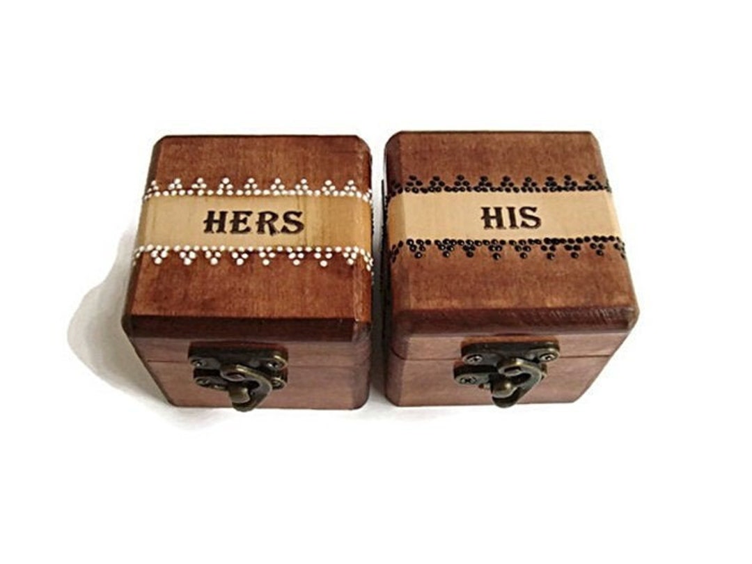 His and Hers Set of 2 Ring Box, Brown Ring Boxes, Wedding Ring Box ...
