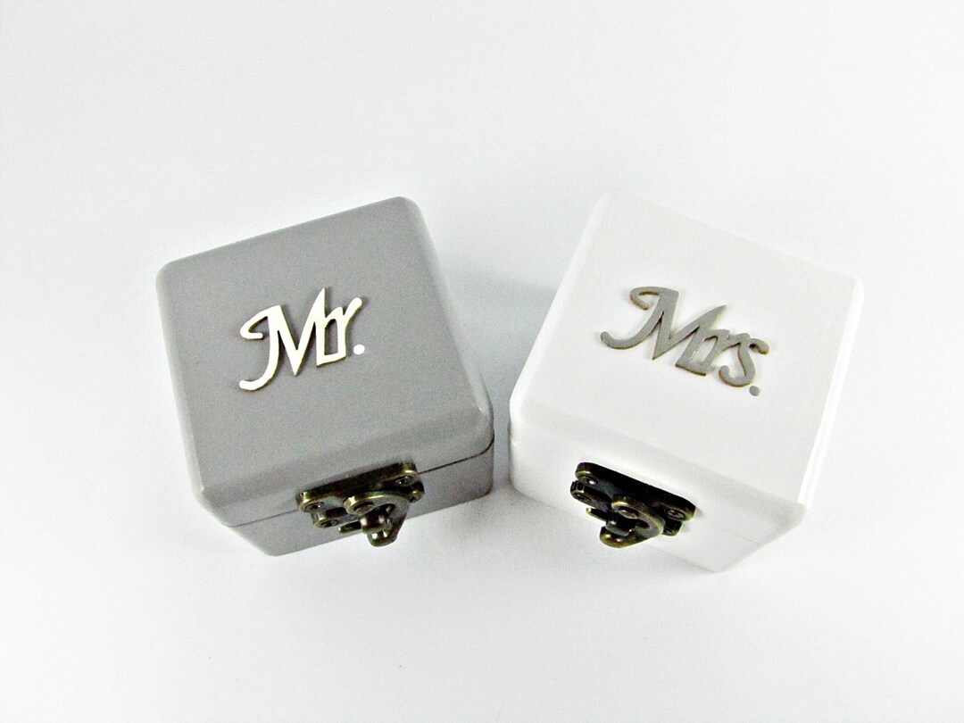 Gray and White Ring Box, Ring Boxes, Mr and Mrs, Set of 2, Wedding Ring ...