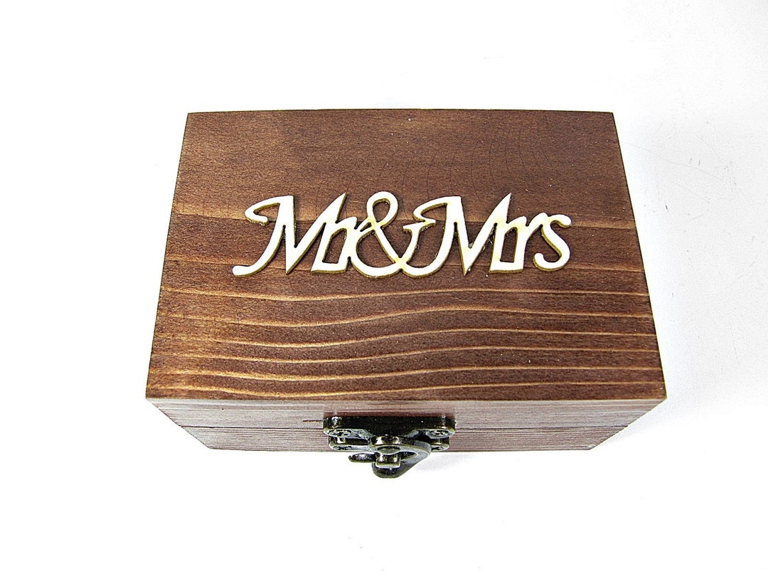 Mr Mrs Wedding Ring Box, Wooden Ring Bearer, Brown Ring Holder, Mr Mrs ...