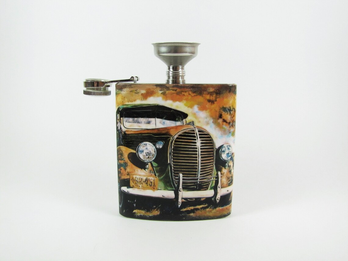 Retro car Hip Flask Alcohol flask 7oz Best Man Gift Mens | Etsy