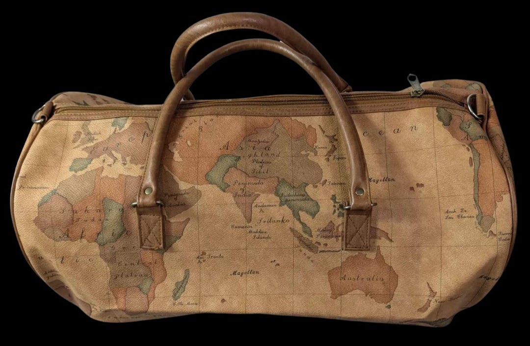 Vintage World Map Duffle Vinyl Bag Travel Carry on Hand Luggage Unique ...