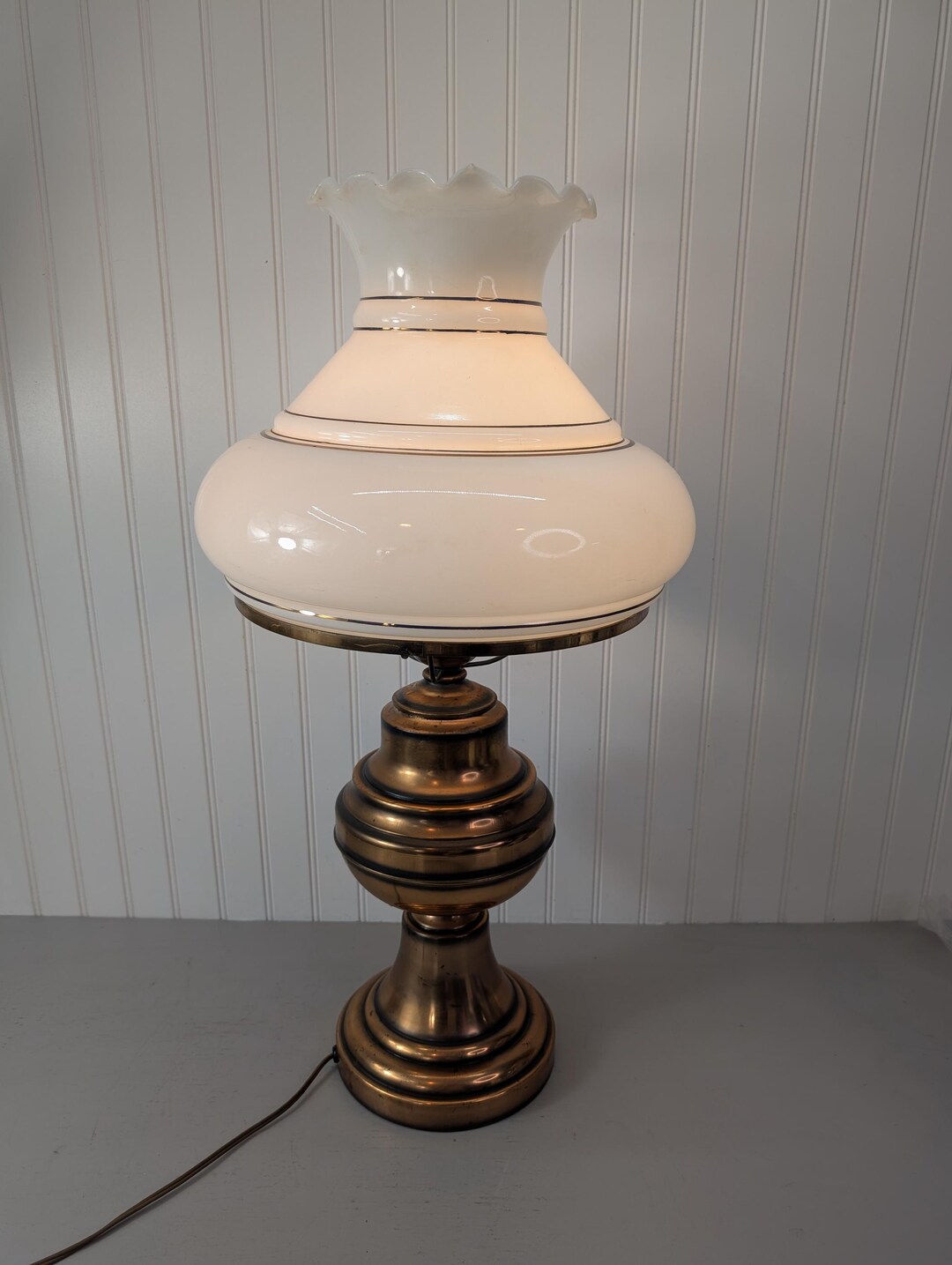 Vintage Hurricane Style Copper Table Lamp White Glass 20" H X 12" W ...