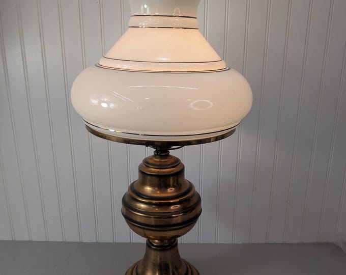 Vintage Hurricane Style Copper Table Lamp White Glass 20" H X 12" W ...
