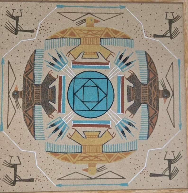 Vintage Navajo Sand Paintings Monster Slayers by Tim Smith Signed Oak ...