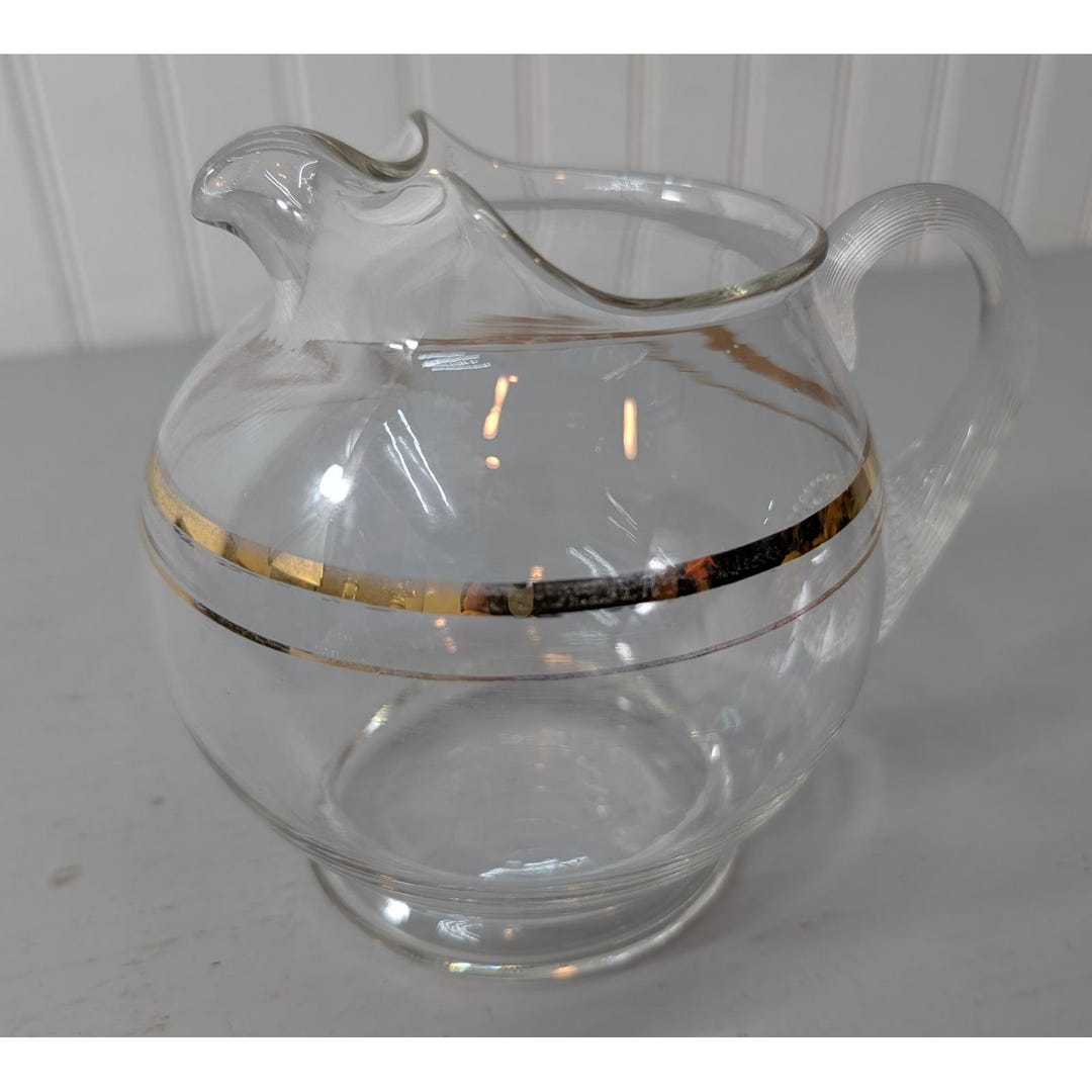 Vintage MCM Clear Glass Ball Pitcher Silver Band Dorothy Thorpe W ...