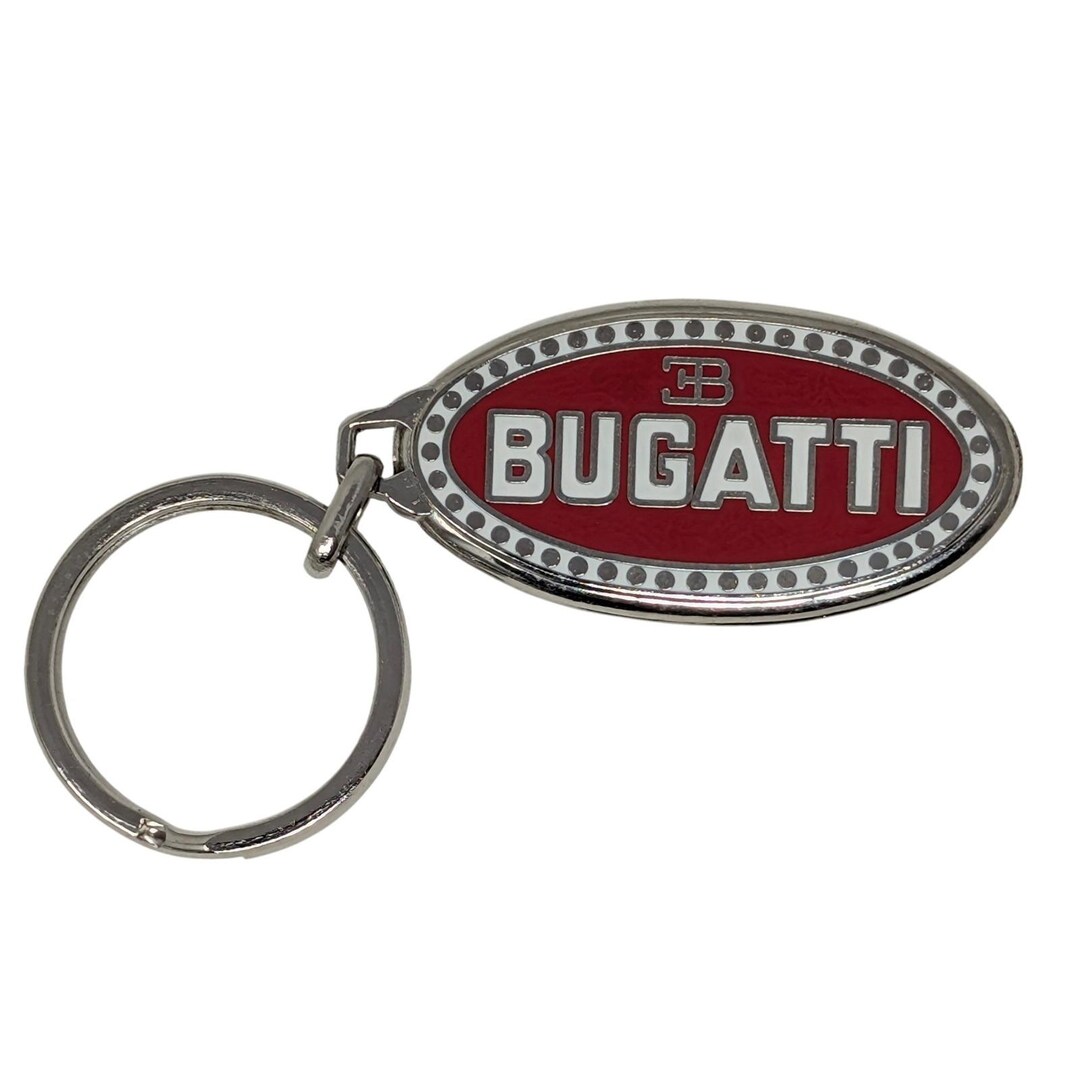 Bugatti Oval Logo Keychain Red Silver Rhinestone Encrusted Accent Key ...