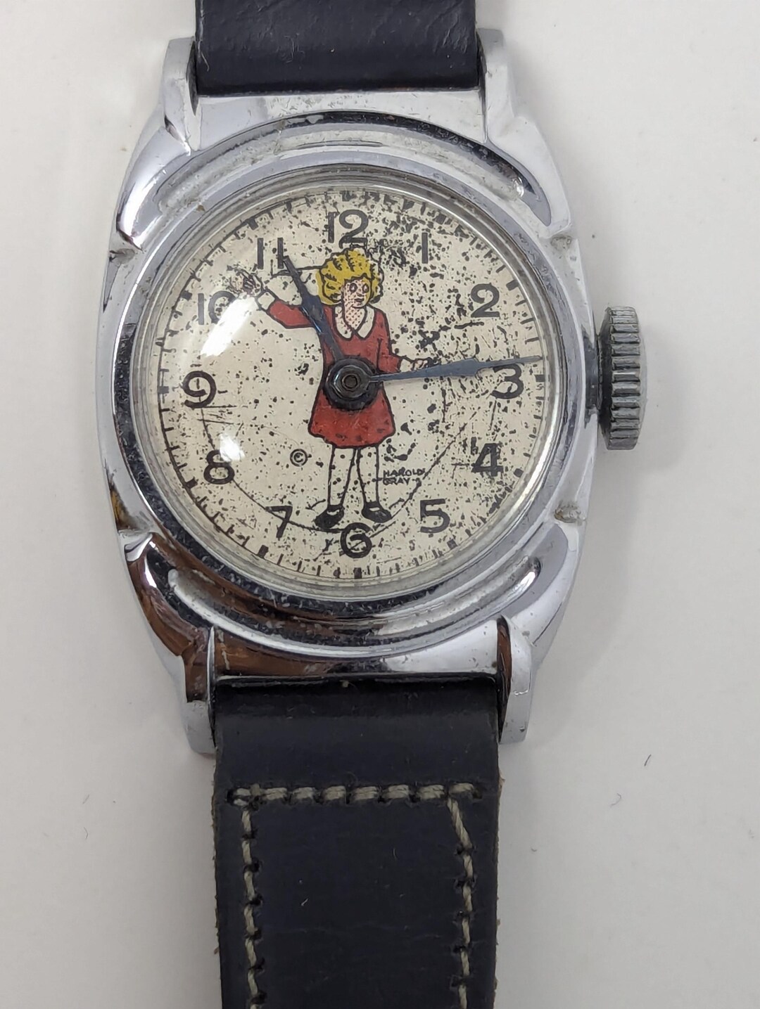 Vintage Little Orphan Annie Watch Harold Gray 1960s Black Leather - Not ...