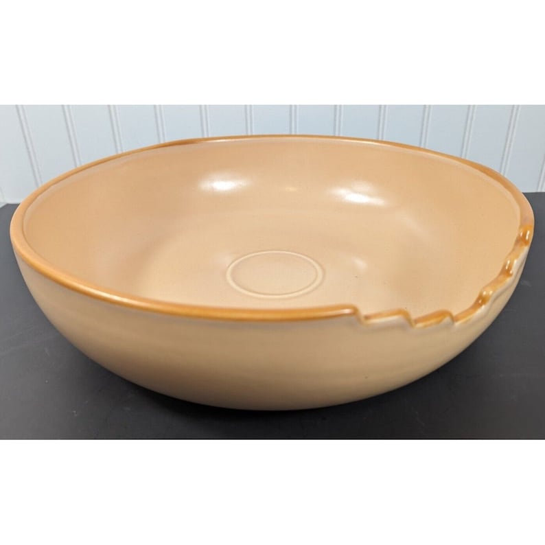 Taos Treasure Craft USA Deep Round Chip Bowl Brown Blue Rim 13 Inch - Etsy