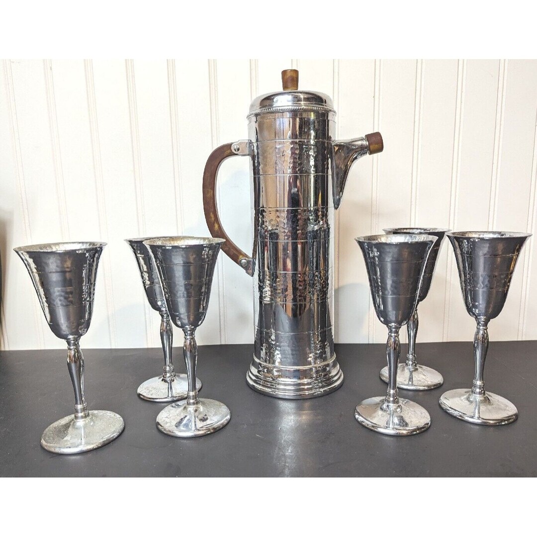 Setfarber Brother Krome Kraft Chrome Pitcher 6 Goblet Cocktail Beverage ...