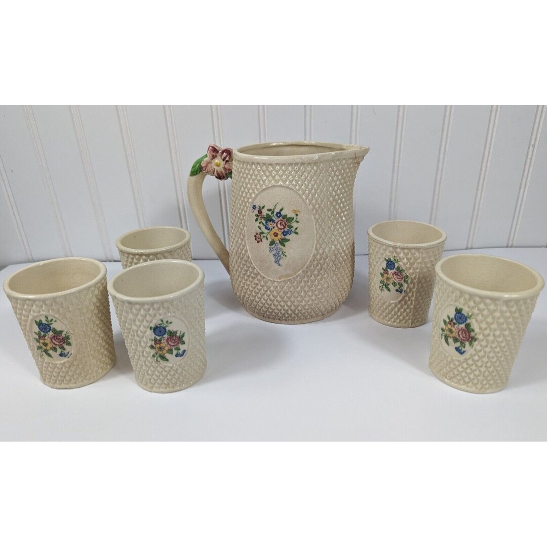 Vintage Tashiro Shoten Japan Ceramic Hobnail Floral Pitcher W 5 Cups - Etsy