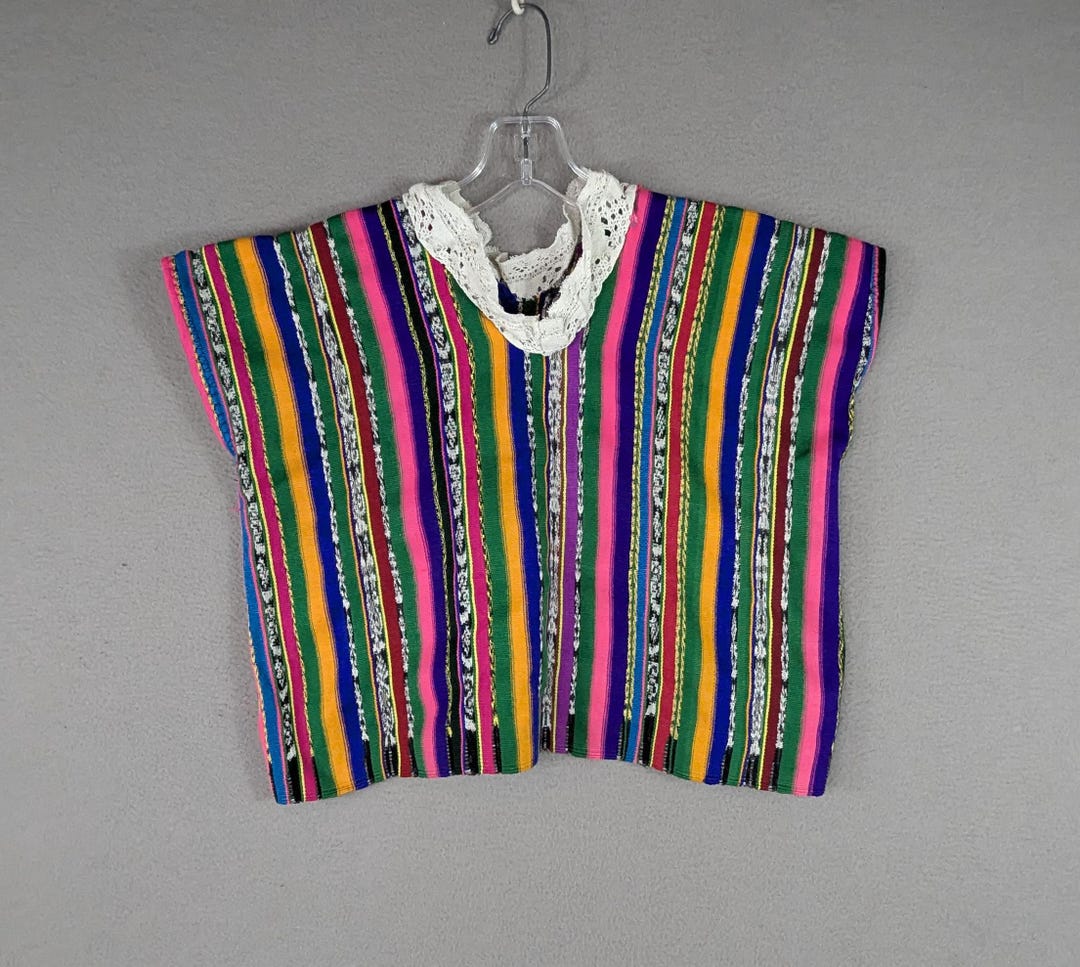 Guatemalan Huipil Poncho Multicolor Handwoven Lace Trim Top Boho Festival 40x17 - Etsy