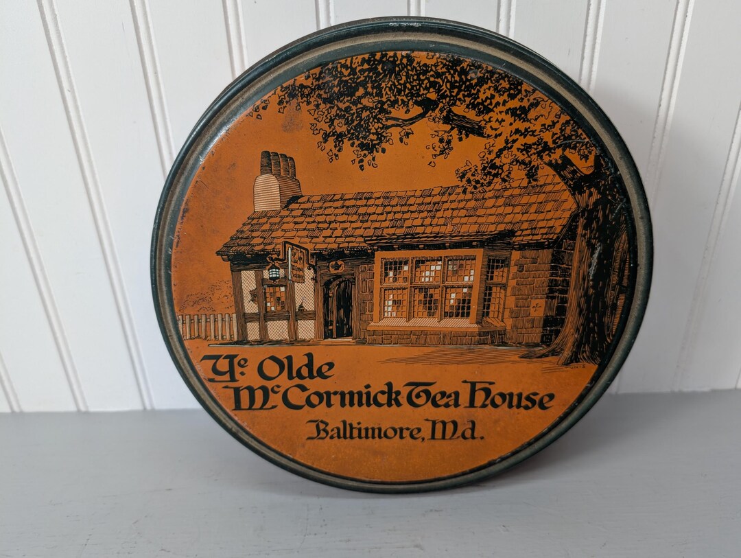 Vintage 1936 Ye Olde Mccormick TEA HOUSE Tin Baltimore Md Orange Pekoe ...