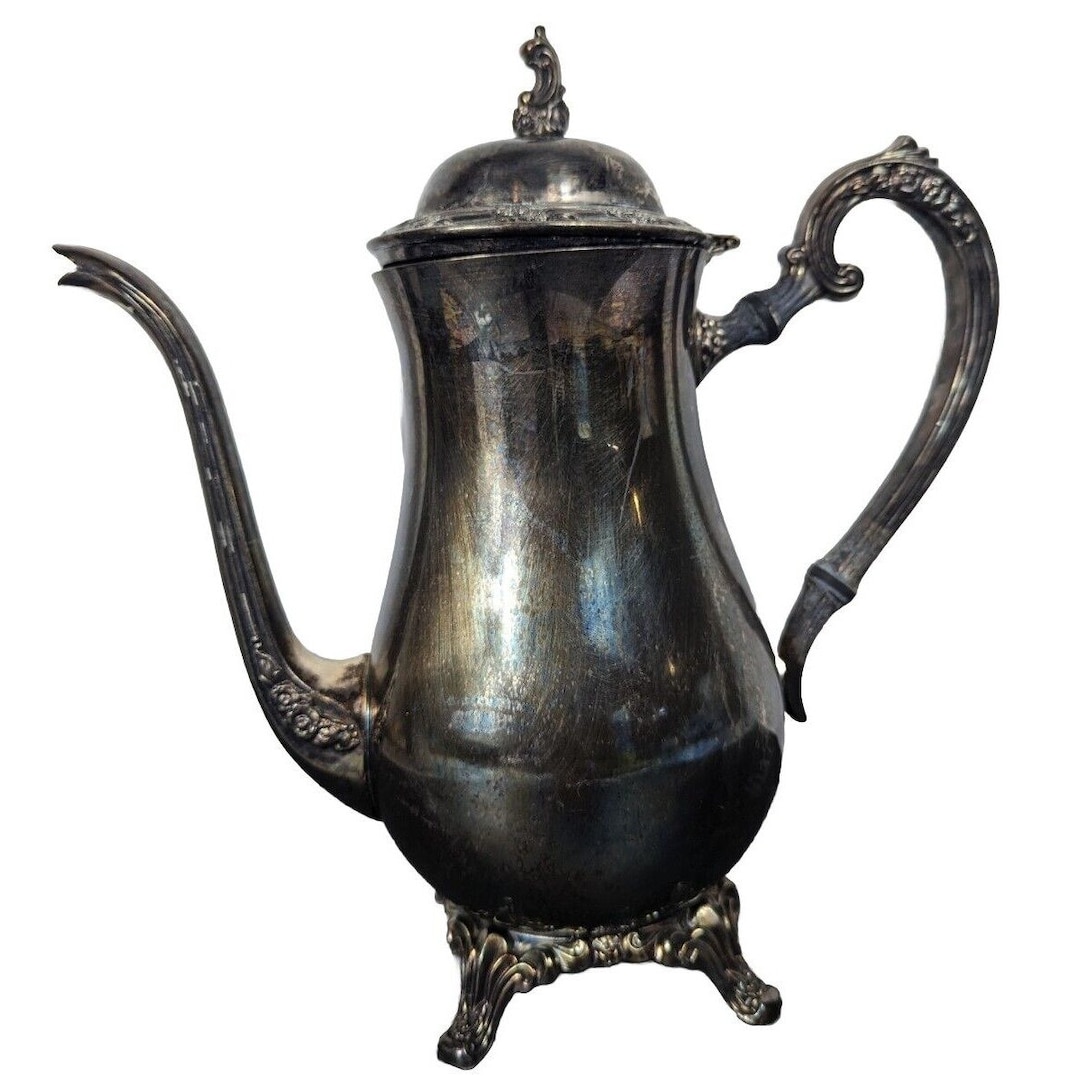 Oneida Tea Pot Footed Coffee Silver Plate Pitcher H 10.5" Made in USA ...